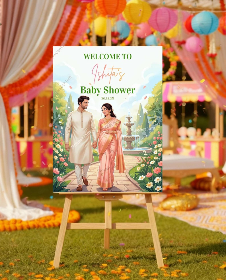 Editable Indian Couple Baby Shower Welcome Sign,godh Bharai Welcome ...