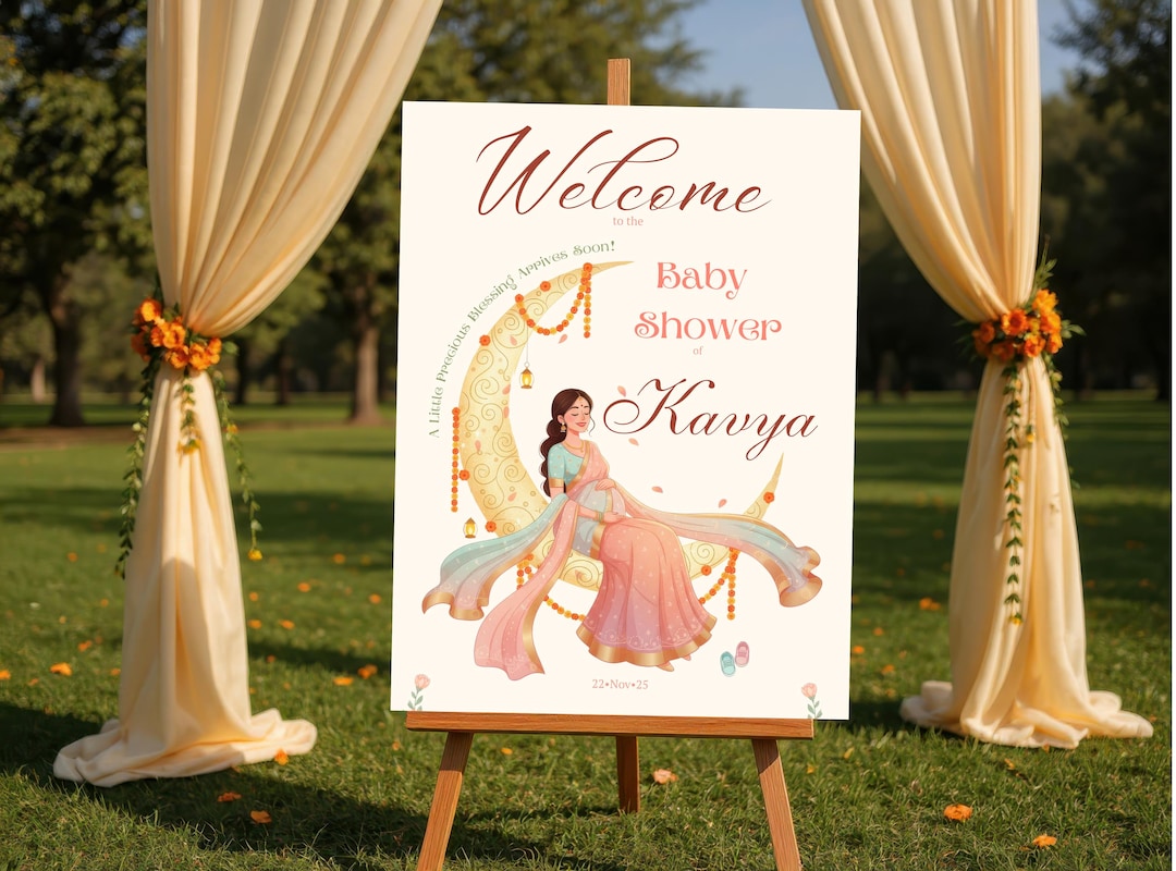 Editable Indian Moon Baby Shower Welcome Sign, Custom Godh Bharai ...