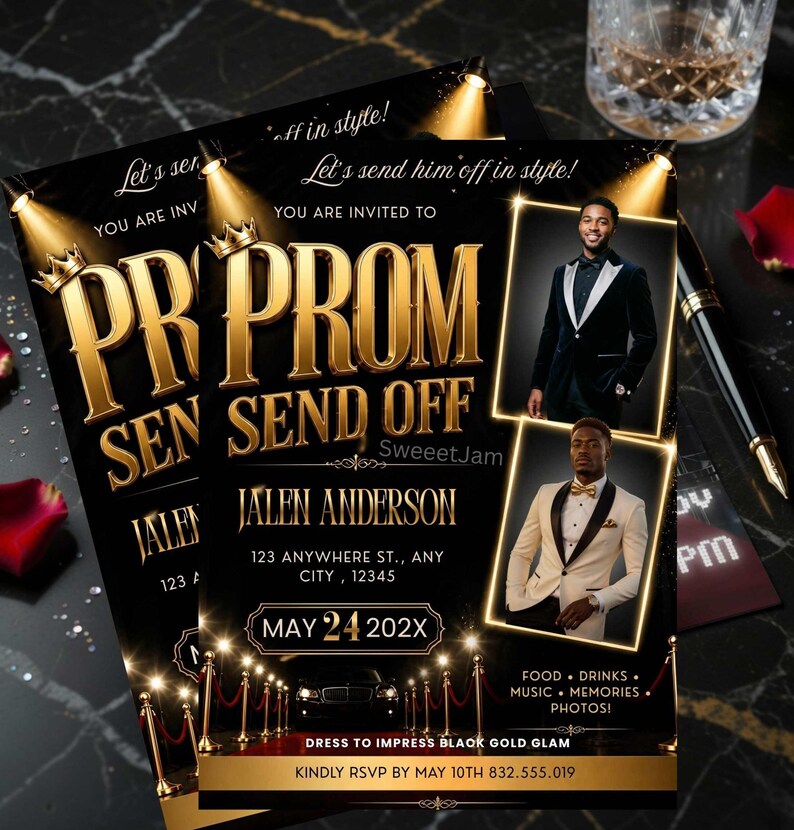 Editable Prom Send off Invitation Flyer Template,black Gold Luxury ...