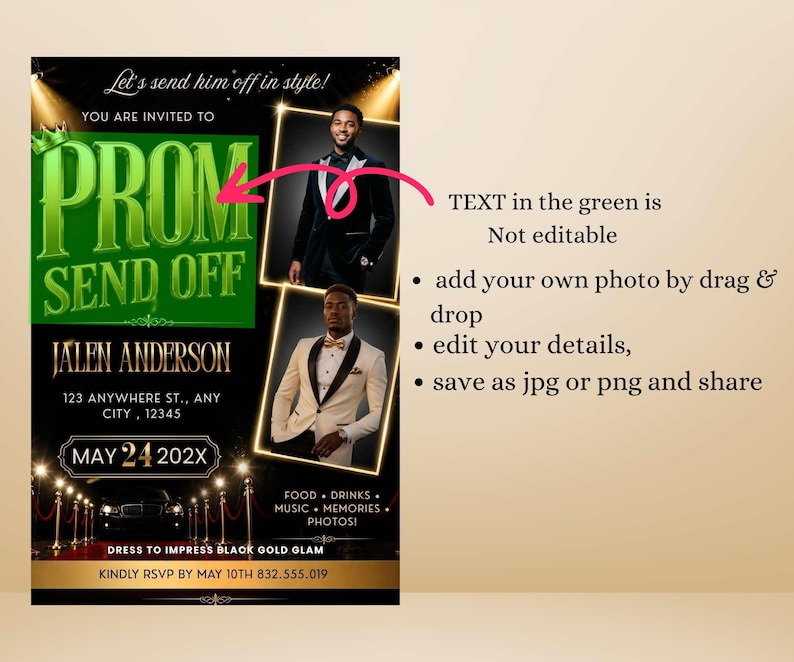 Editable Prom Send off Invitation Flyer Template,black Gold Luxury ...