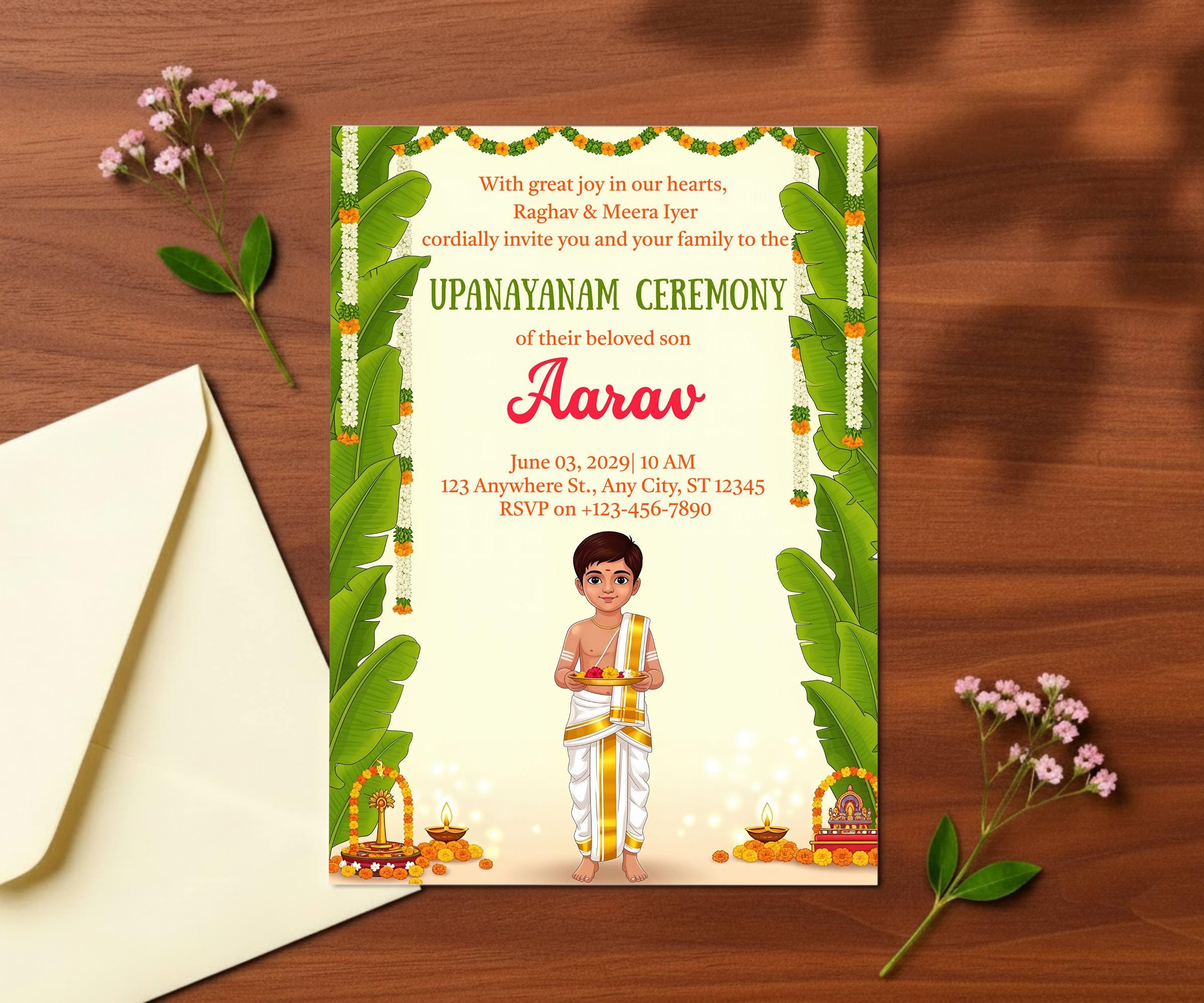 Upanayanam Ceremony Invitation | Editable Sacred Thread Ceremony Card ...