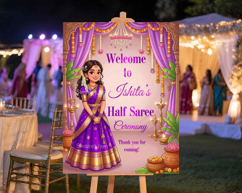 Editable Half Saree Ceremony Welcome Sign Template,floral Indian ...