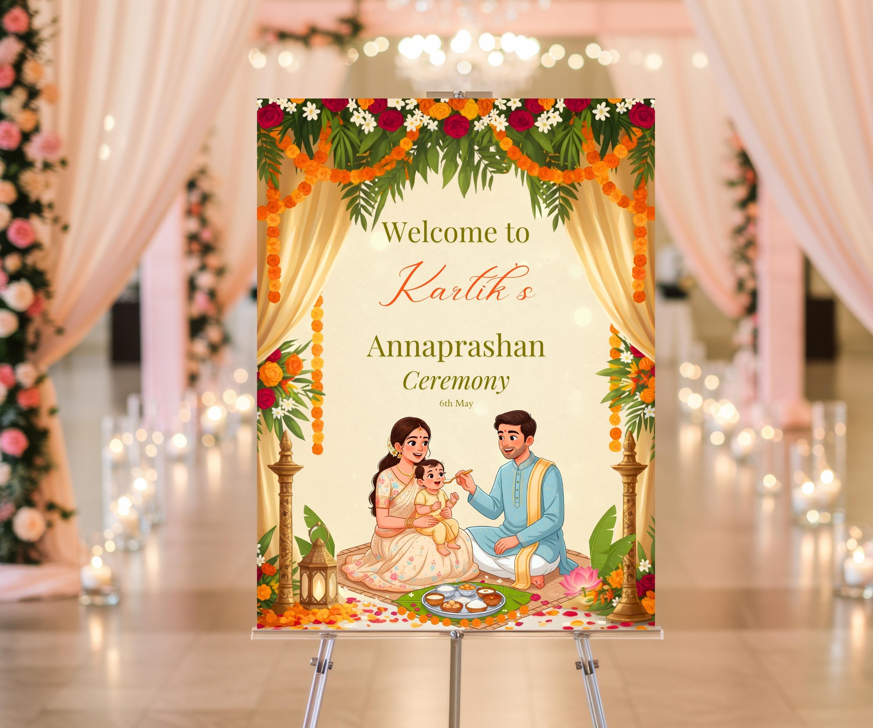 Editable Baby Annaprashan Welcome Sign, Baby First Rice Ceremony ...