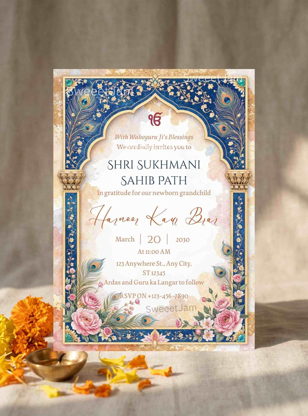 Editable Shri Sukhmani Sahib Path Invitation, 1st Birthday Sikh Newborn ...