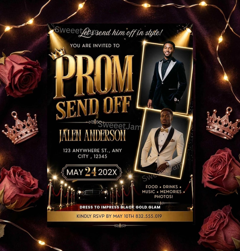 Editable Prom Send off Invitation Flyer Template,black Gold Luxury ...