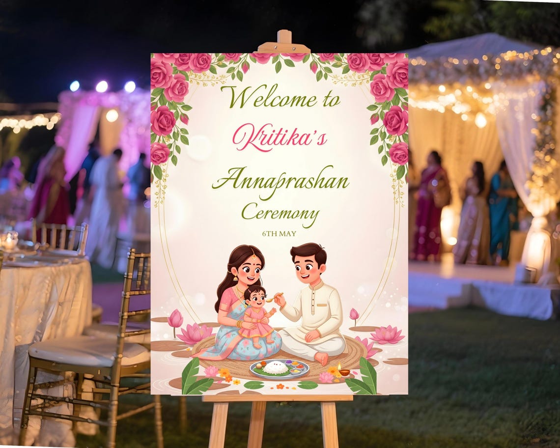 Editable Baby Annaprashan Welcome Sign, Girl Baby First Rice Ceremony ...