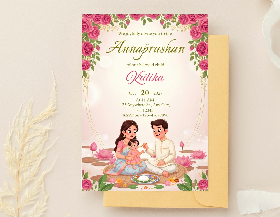 Editable Annaprashan Invite,parents Feeding Baby, Rice Feeding Ceremony ...