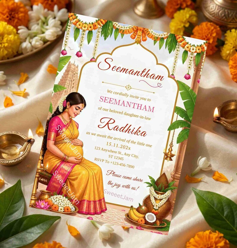 Editable Indian Baby Shower Invitation Seemantham,godh Bharai Card,pink ...