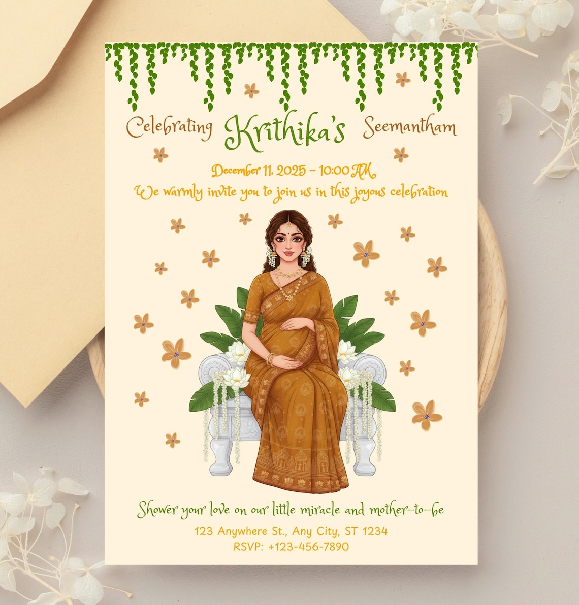 Editable Seemantham Invitation,indian Baby Shower Invite,godh Bharai ...