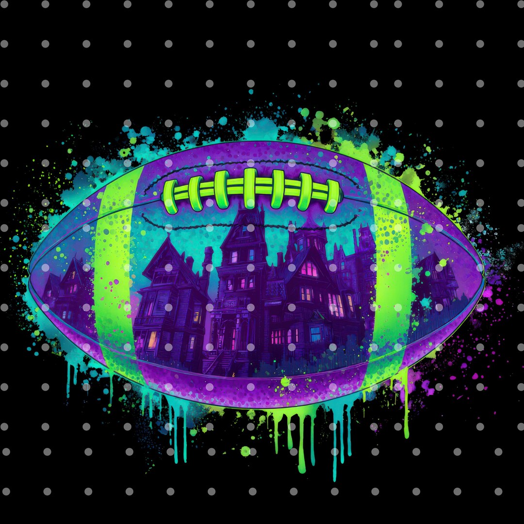Neon Haunted House Game Day Football Halloween Shirt, Spooky Mansion ...