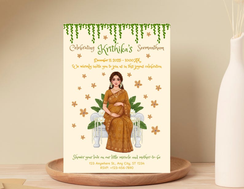 Editable Seemantham Invitation,indian Baby Shower Invite,godh Bharai ...