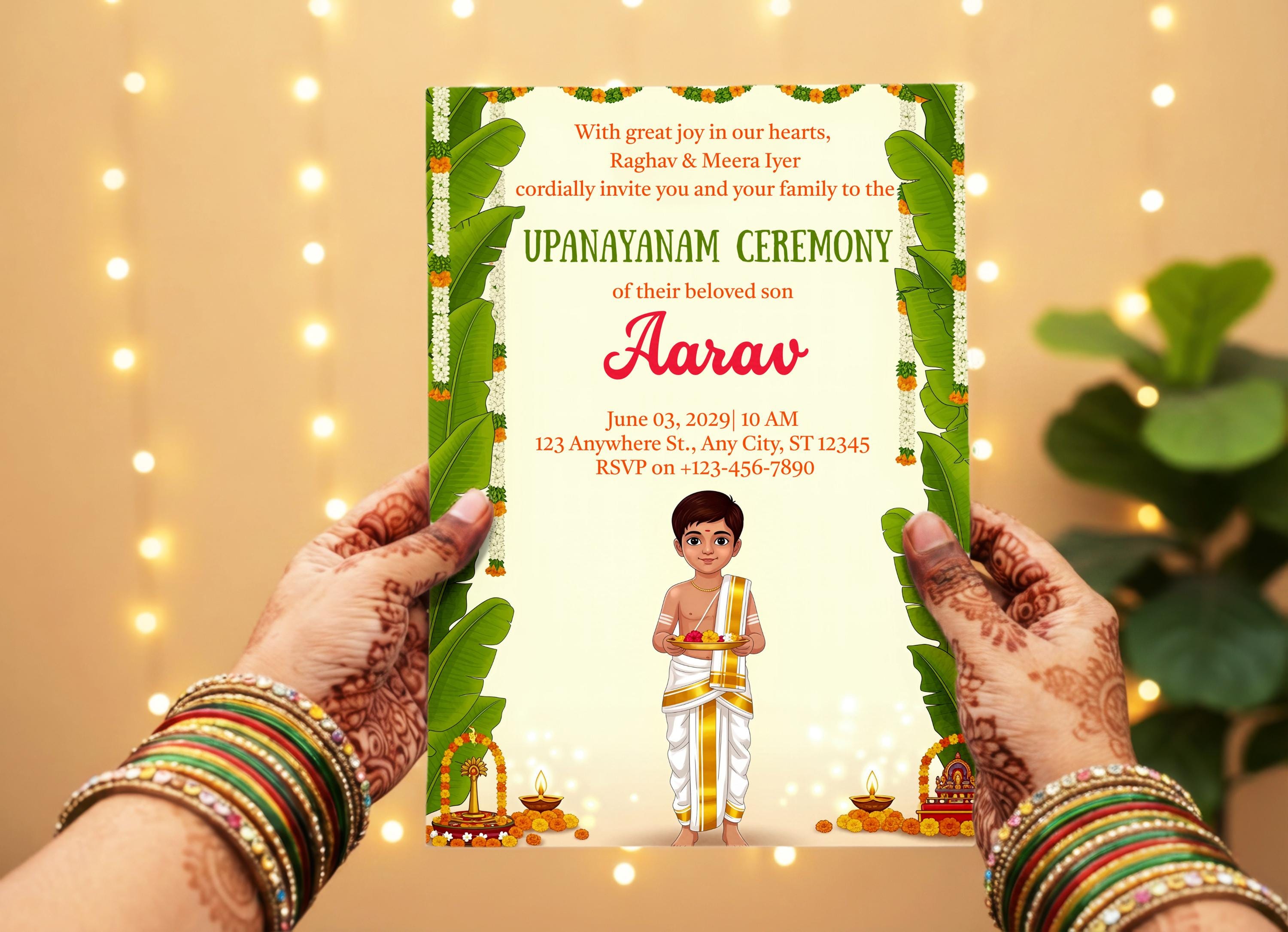Upanayanam Ceremony Invitation | Editable Sacred Thread Ceremony Card ...