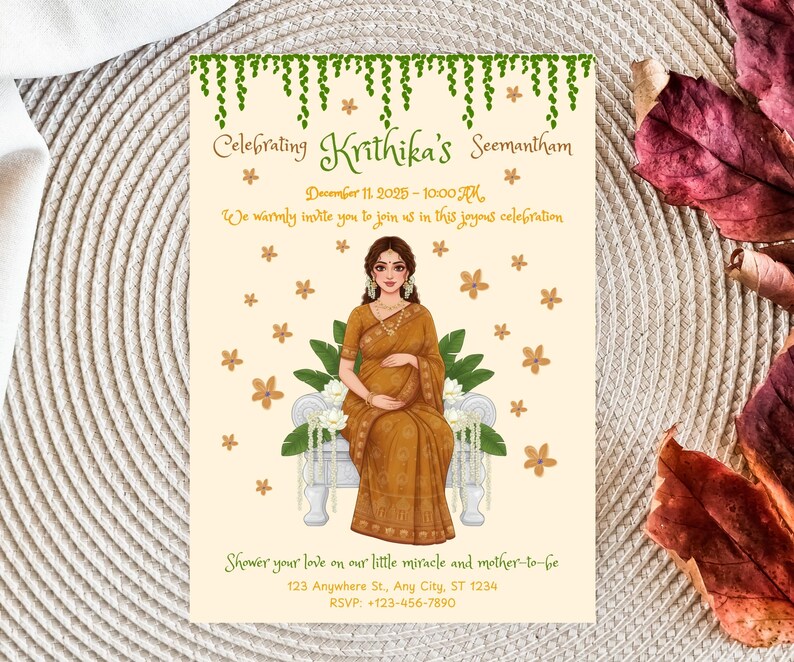Editable Seemantham Invitation,indian Baby Shower Invite,godh Bharai ...