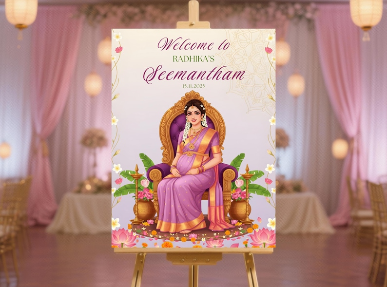 Indian Royal Throne Baby Shower Welcome Sign Editable ,godh Bharai ...