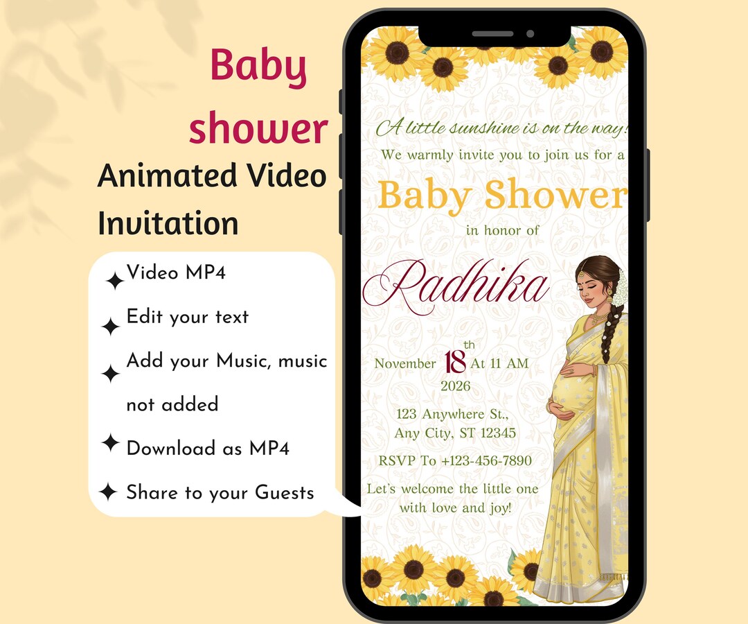 Indian Baby Shower Video Invitation, Animated Godh Bharai Invite ...