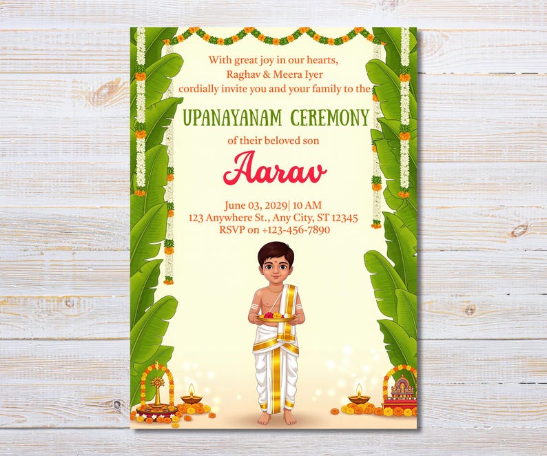 Upanayanam Ceremony Invitation | Editable Sacred Thread Ceremony Card ...