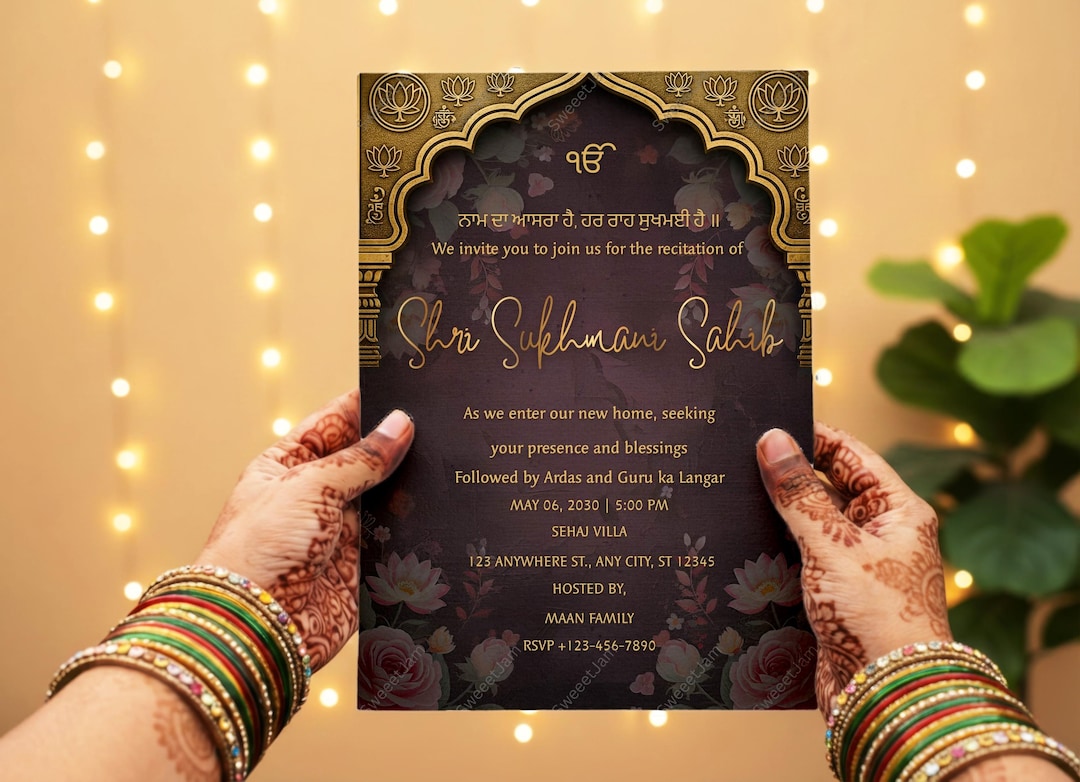 Editable Shri Sukhmani Sahib Path Invitation, Royal Sikh Housewarming ...