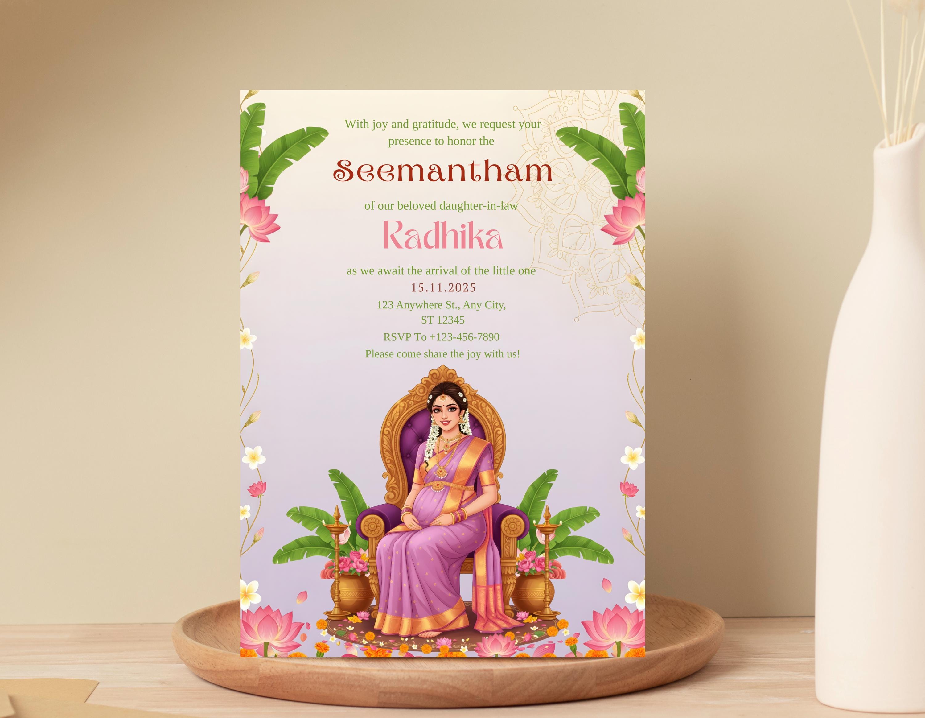 Indian Baby Shower Invitation Editable Seemantham & Godh Bharai Invite ...