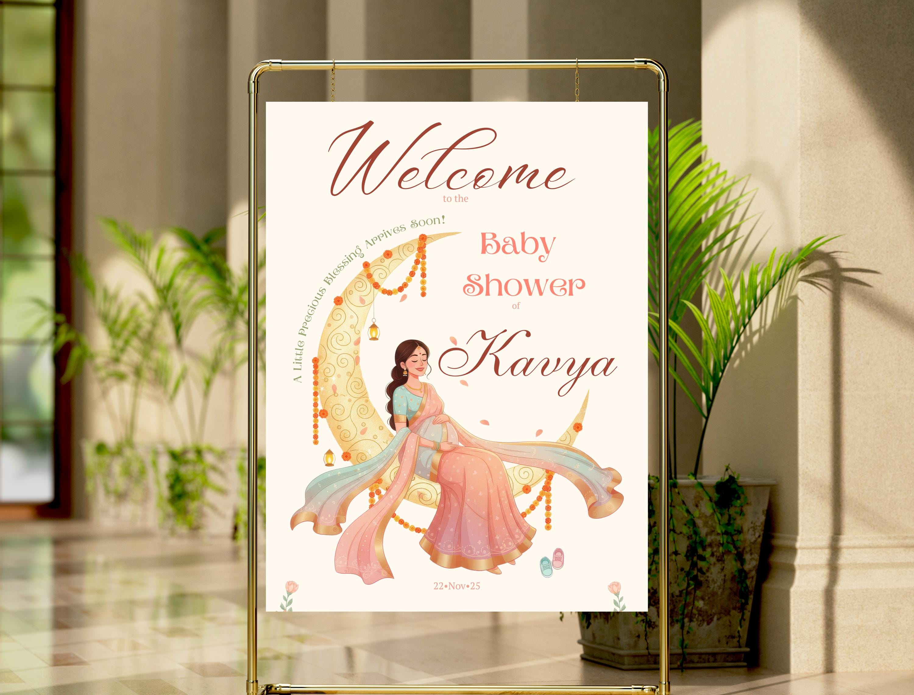 Editable Indian Moon Baby Shower Welcome Sign, Custom Godh Bharai ...