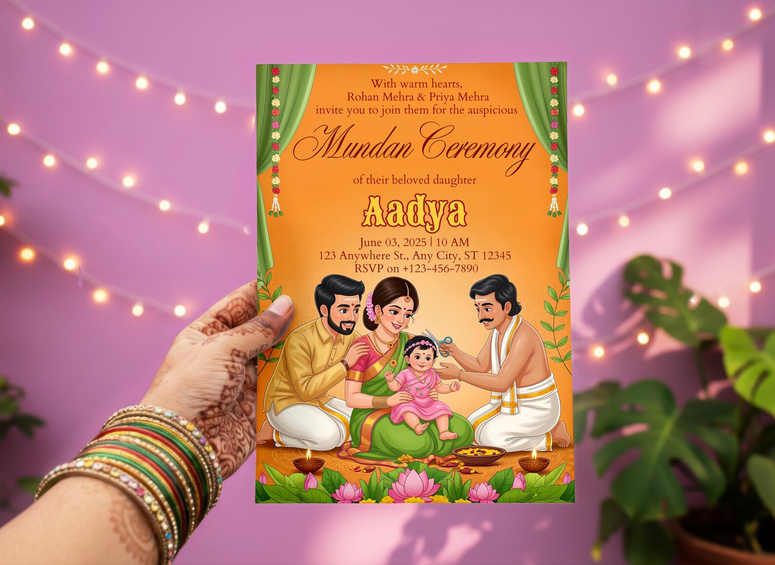 Editable Mundan Ceremony Invitation,parents Holding Baby,baby Baby Hair ...