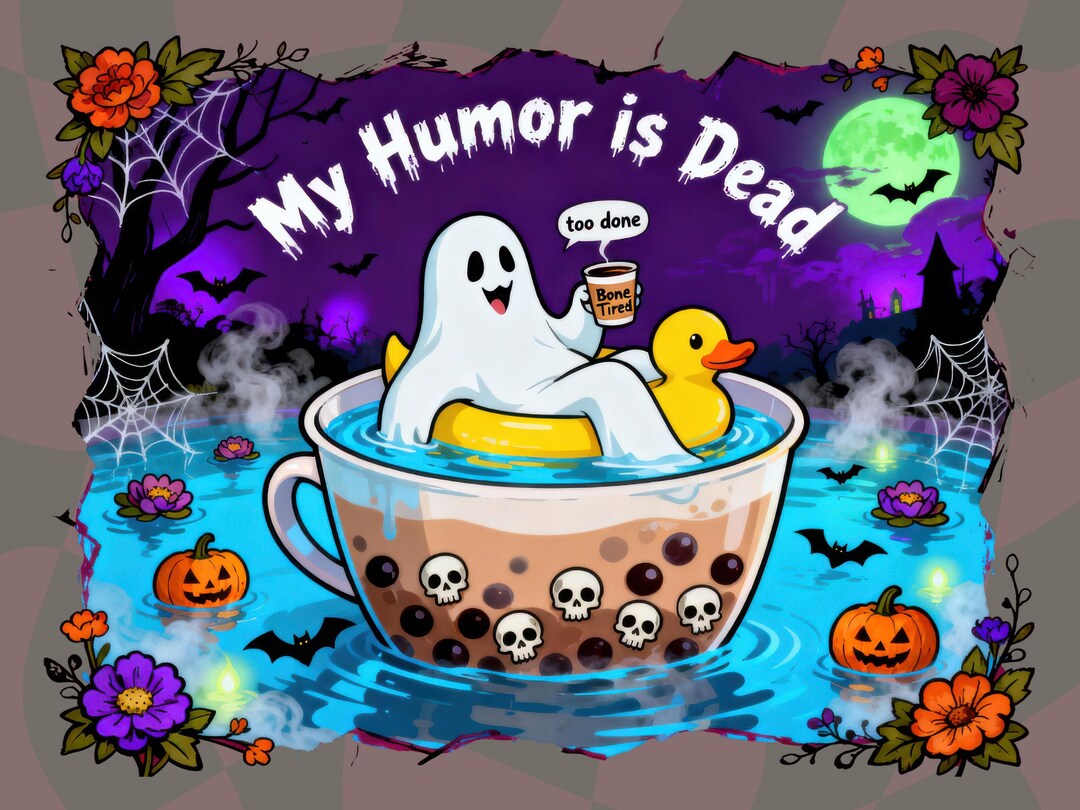 My Humor is Dead Halloween Ghost PNG, Ghost Boba Tea Duck Sublimation ...