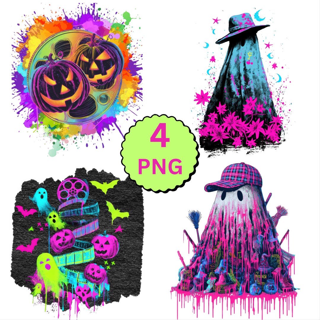Neon Retro Halloween Png, Ghost Horror Movie Reel, Witchy Ghost Tshirt ...
