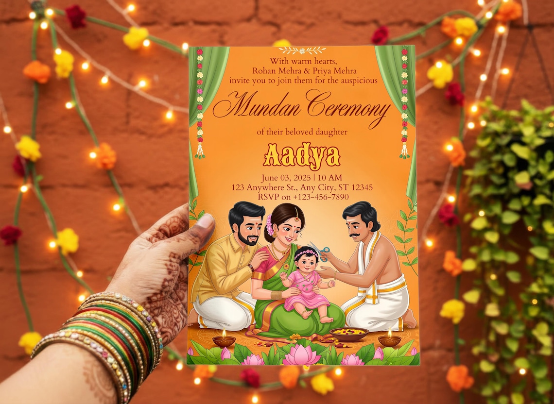 Editable Mundan Ceremony Invitation,parents Holding Baby,baby Baby Hair ...
