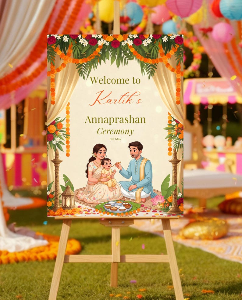 Editable Baby Annaprashan Welcome Sign, Baby First Rice Ceremony ...