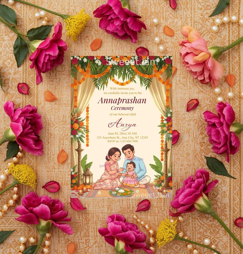 Editable Annaprashan Invite,parents Feeding Baby, Rice Feeding Ceremony ...