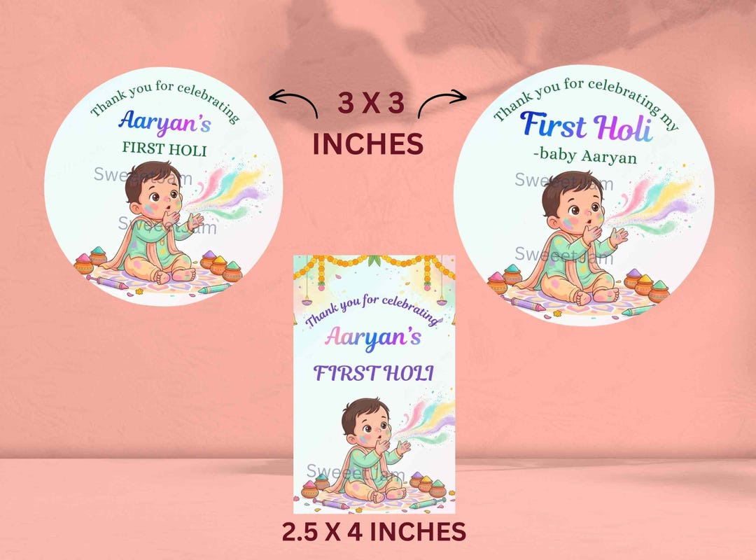 Editable Baby First Holi Thank You Tags Bundle | Baby First Holi Favors ...