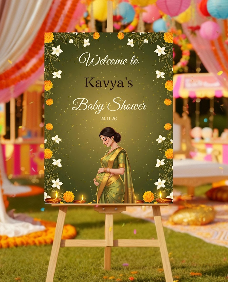 Editable Indian Baby Shower Welcome Sign, Godh Bharai Seemantham Decor ...