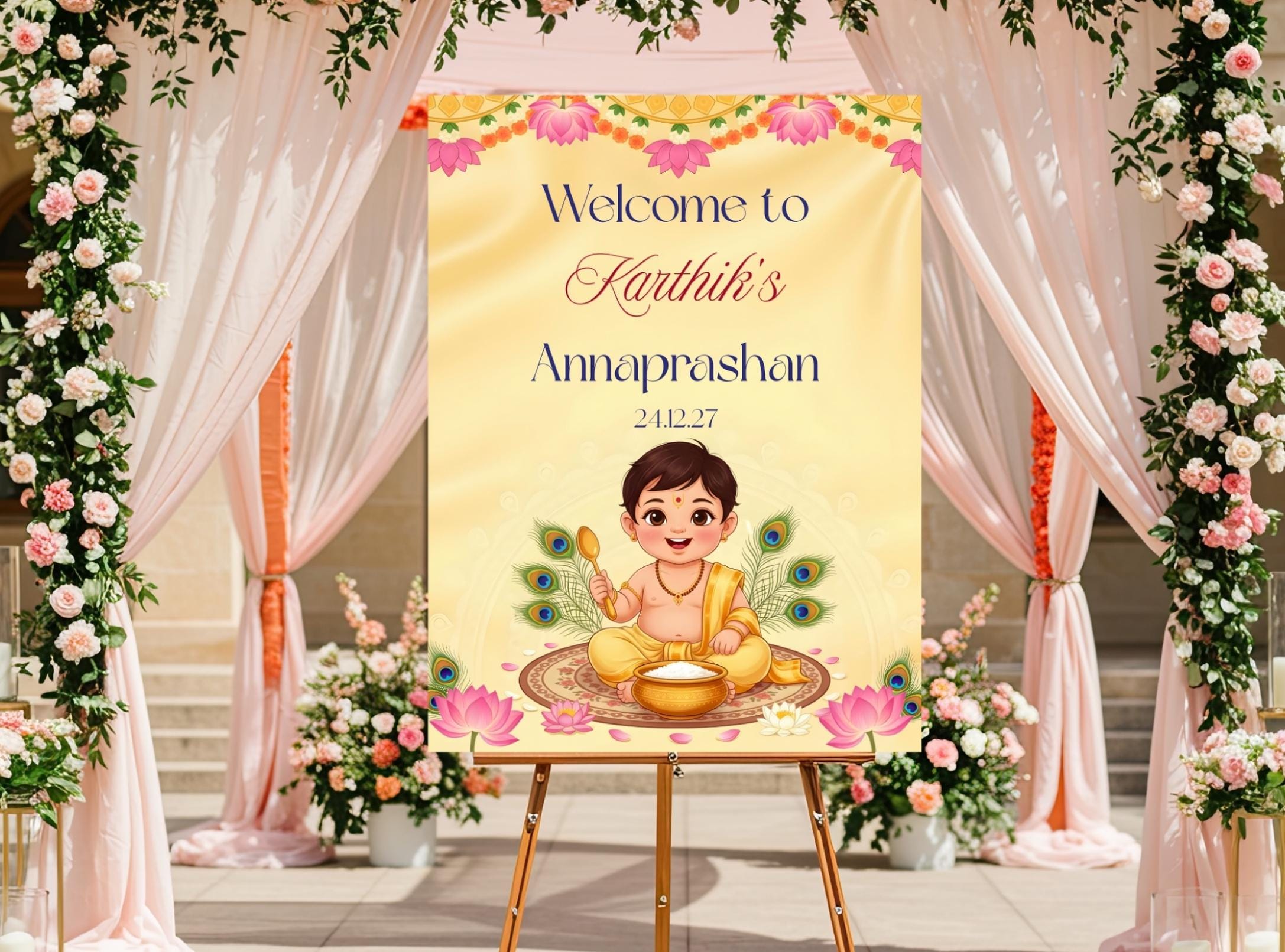 Editable Baby Annaprashan Welcome Sign, Girl Baby First Rice Ceremony ...