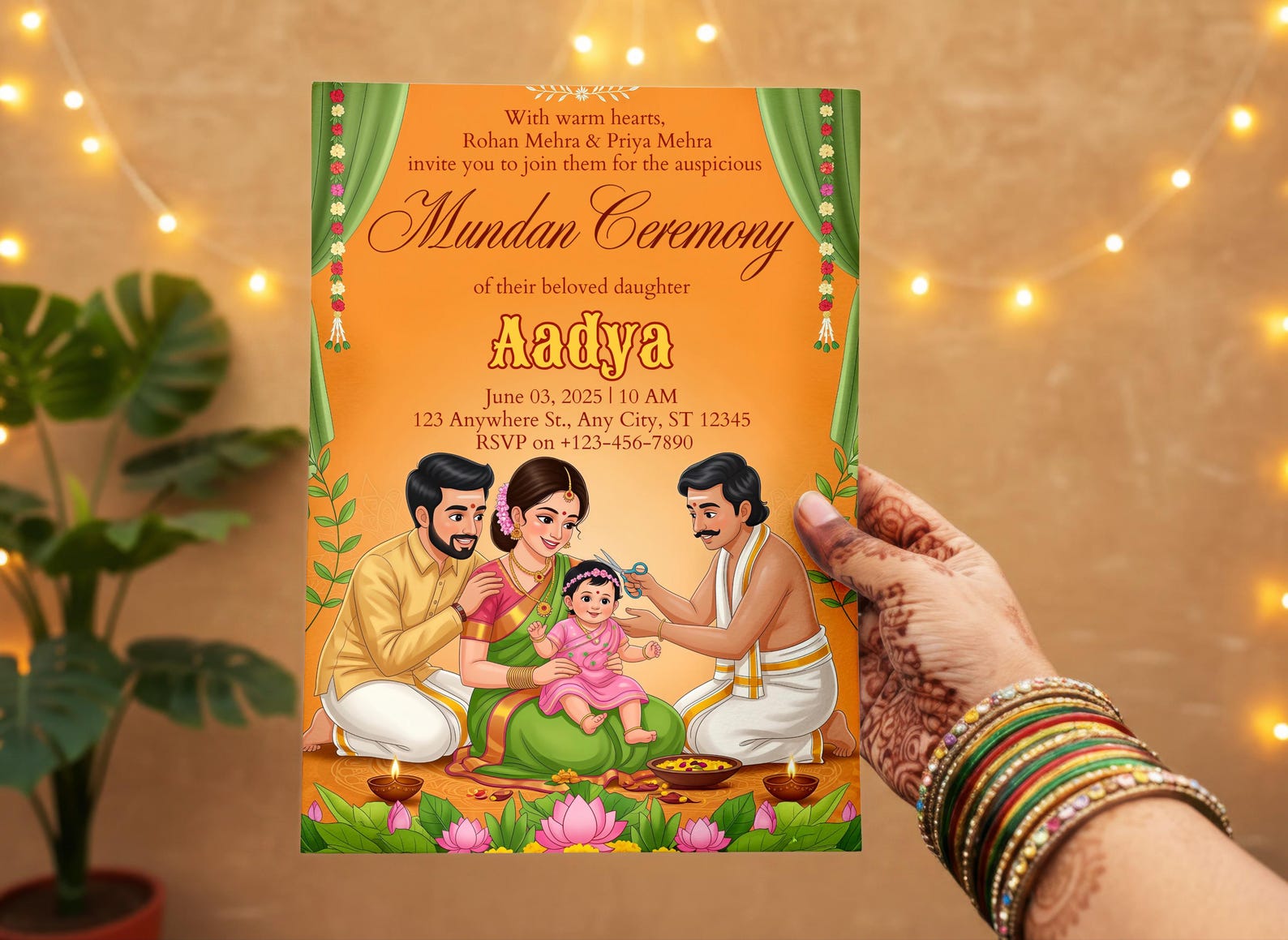 Editable Mundan Ceremony Invitation,parents Holding Baby,baby Baby Hair ...