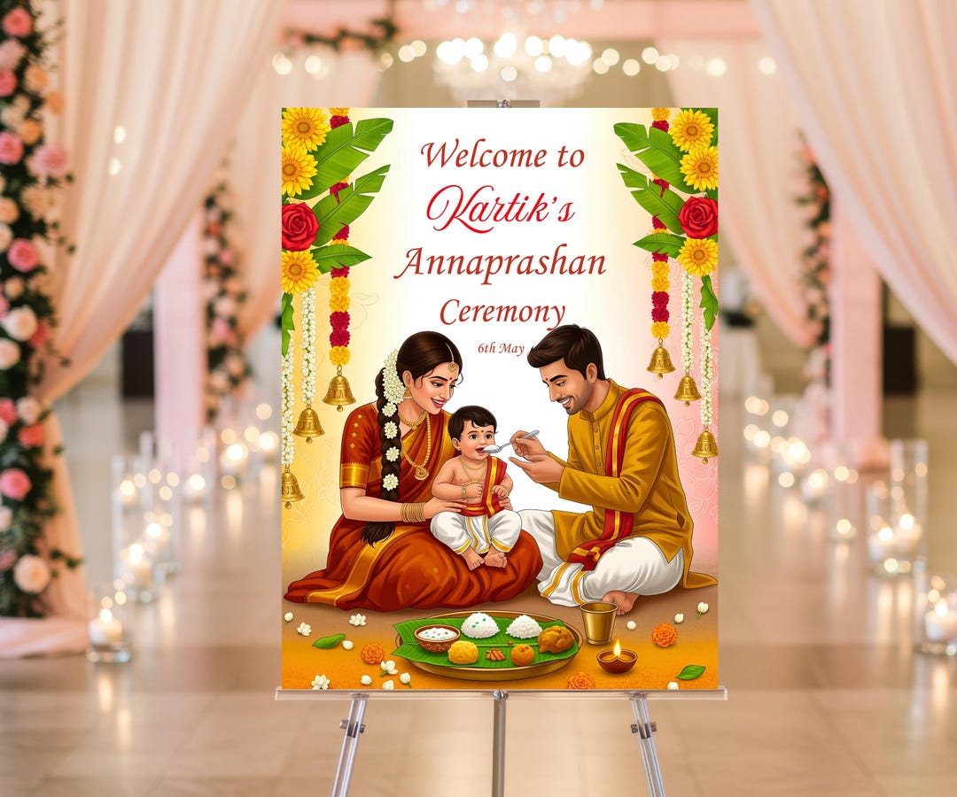 Editable Baby Indian Annaprashan Welcome Sign, South Indian Baby First ...