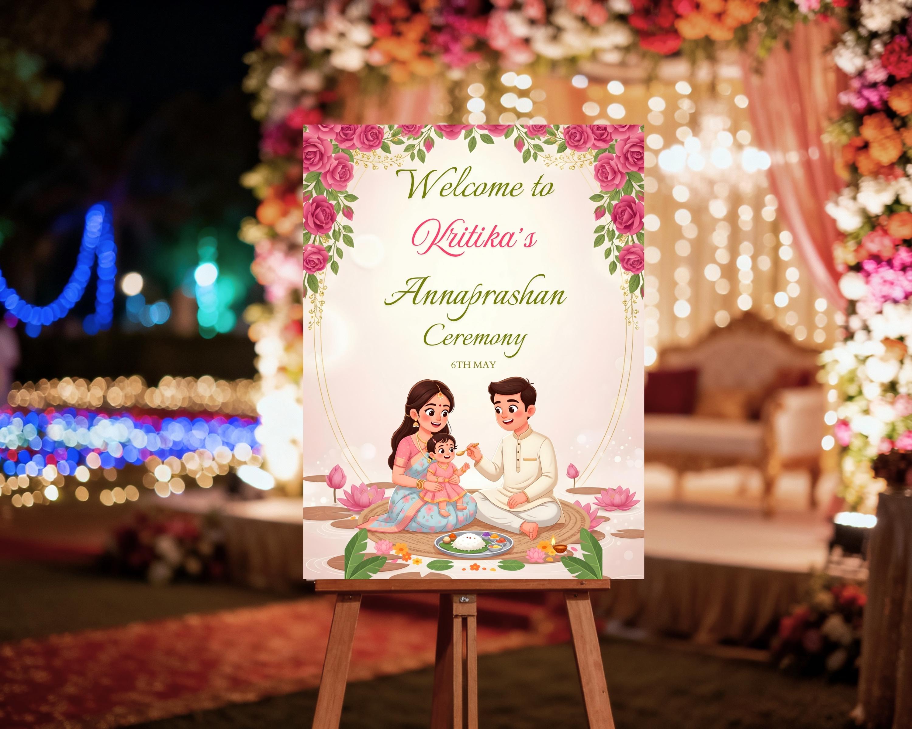 Editable Baby Annaprashan Welcome Sign, Girl Baby First Rice Ceremony ...