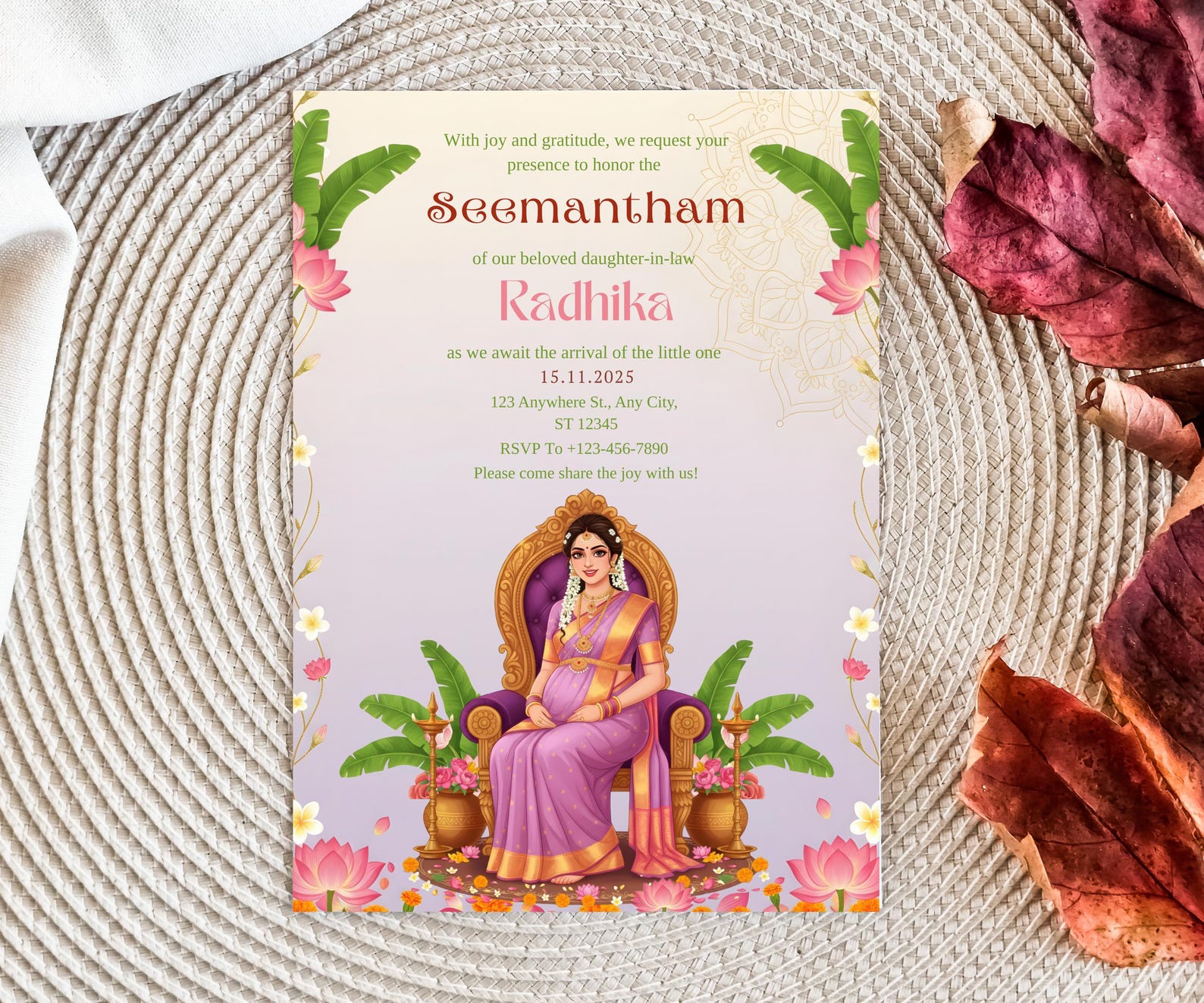 Indian Baby Shower Invitation Editable Seemantham & Godh Bharai Invite ...