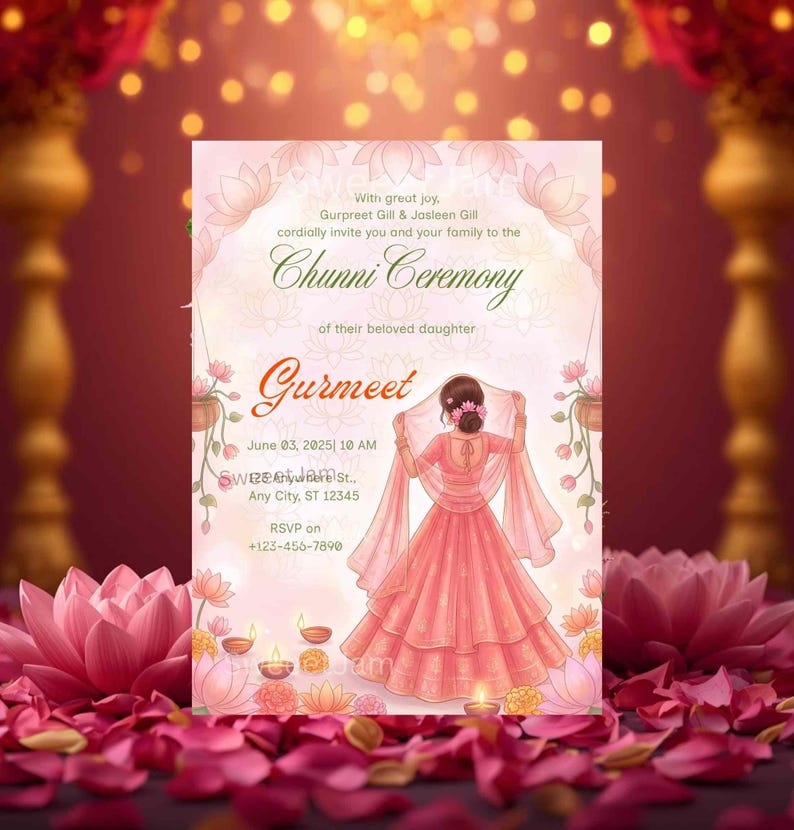Editable Chunni Ceremony Invitation Card | Punjabi Pre Wedding Invite ...