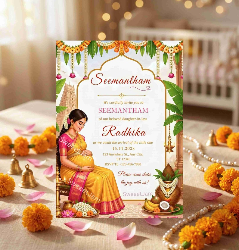 Editable Indian Baby Shower Invitation Seemantham,godh Bharai Card,pink ...