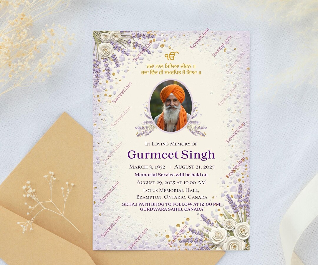 Editable Sikh Memorial Invitation, Sehaj Path Bhog Card, in Loving ...