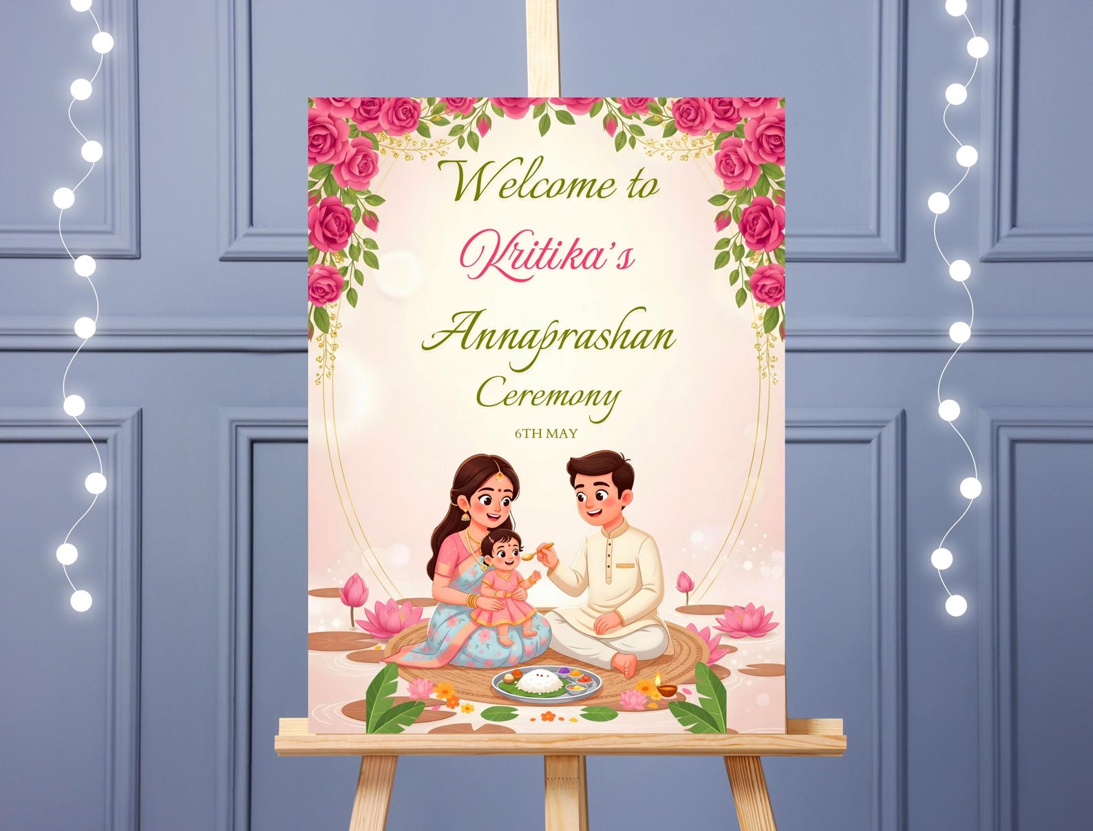 Editable Baby Annaprashan Welcome Sign, Girl Baby First Rice Ceremony ...