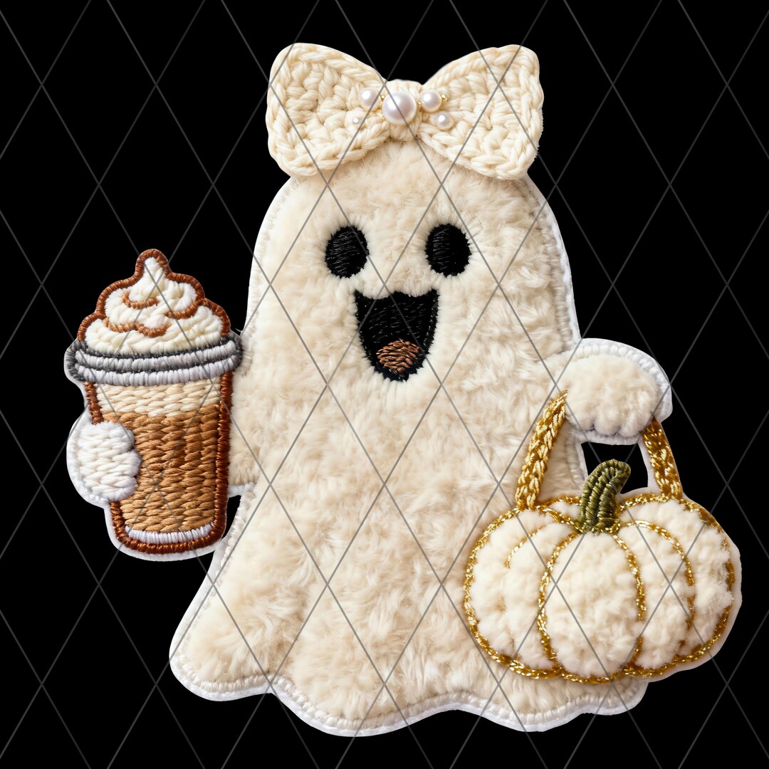 Latch Hook Yarn Ghost PNG, Crochet Ghost PNG, Pumpkin Coffee Ghost ...