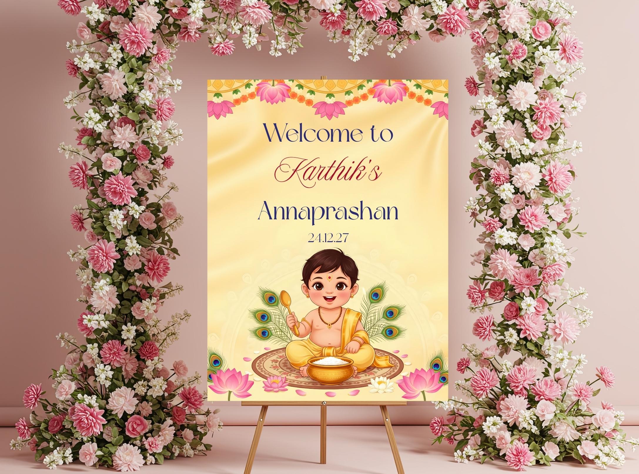 Editable Baby Annaprashan Welcome Sign, Girl Baby First Rice Ceremony ...