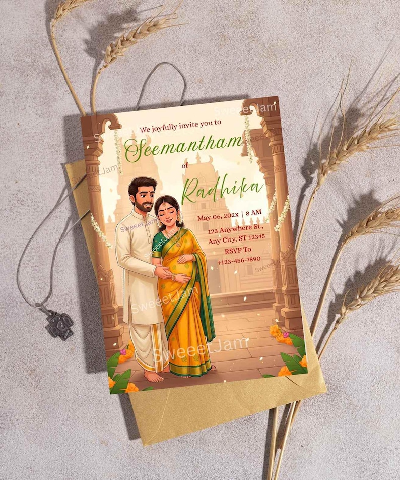 Editable Indian Seemantham Invitation,traditional Baby Shower,godh ...