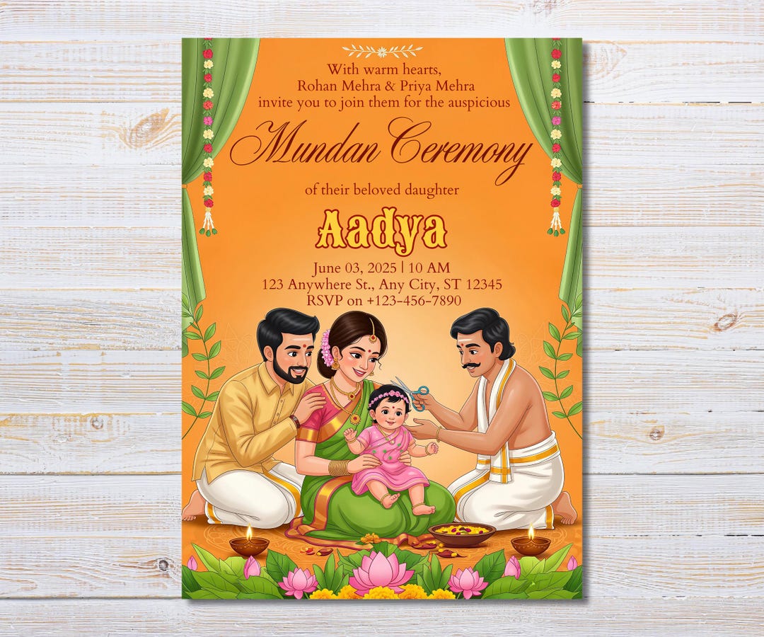 Editable Mundan Ceremony Invitation,parents Holding Baby,baby Baby Hair ...