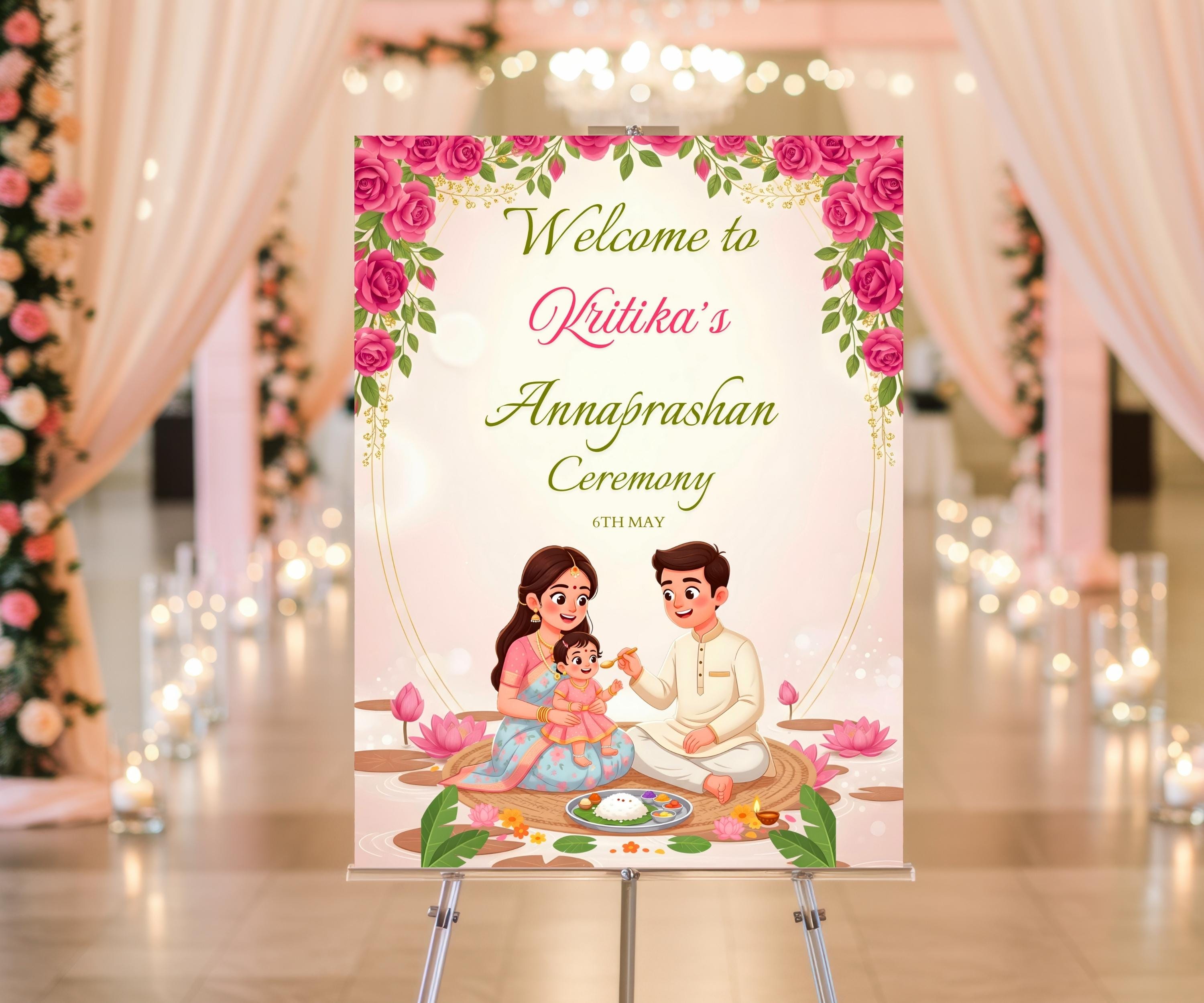 Editable Baby Annaprashan Welcome Sign, Girl Baby First Rice Ceremony ...