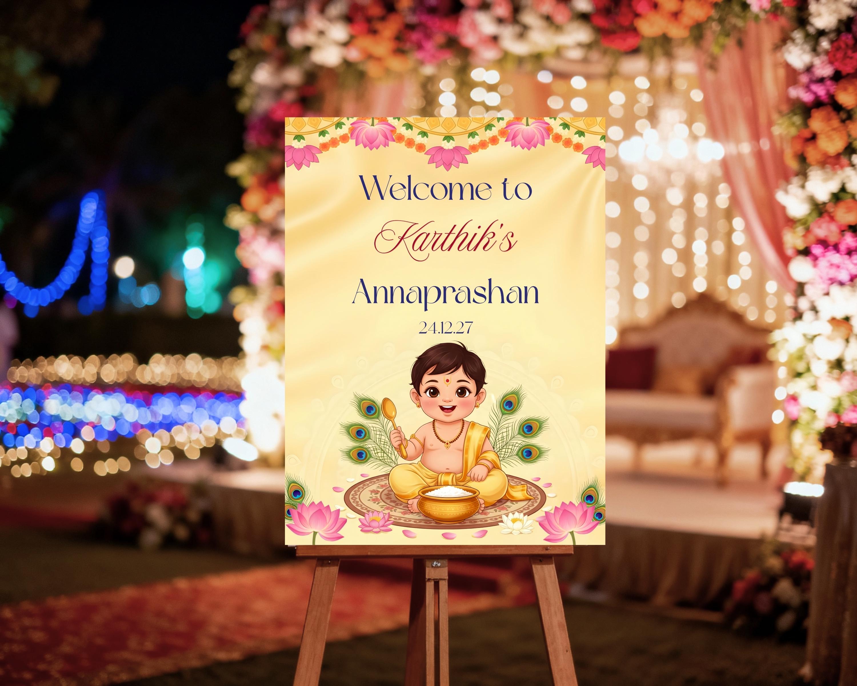 Editable Baby Annaprashan Welcome Sign, Girl Baby First Rice Ceremony ...