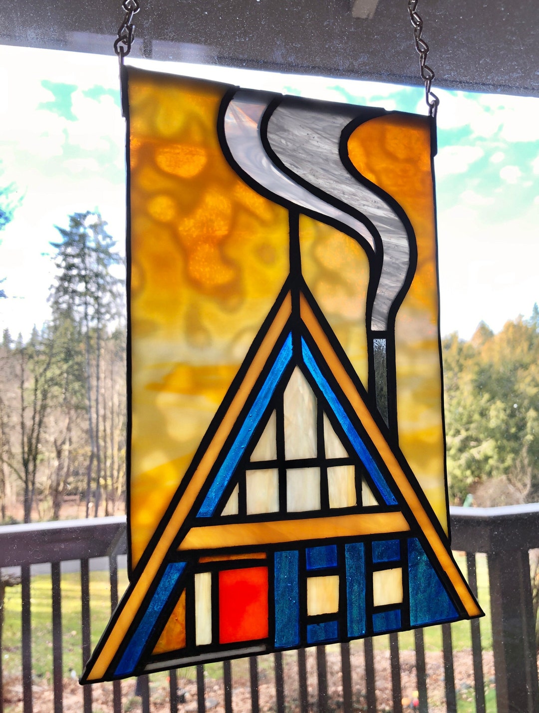 Stained Glass, Cabin, A Frame, A-frame, Window Hanging, Window Art ...