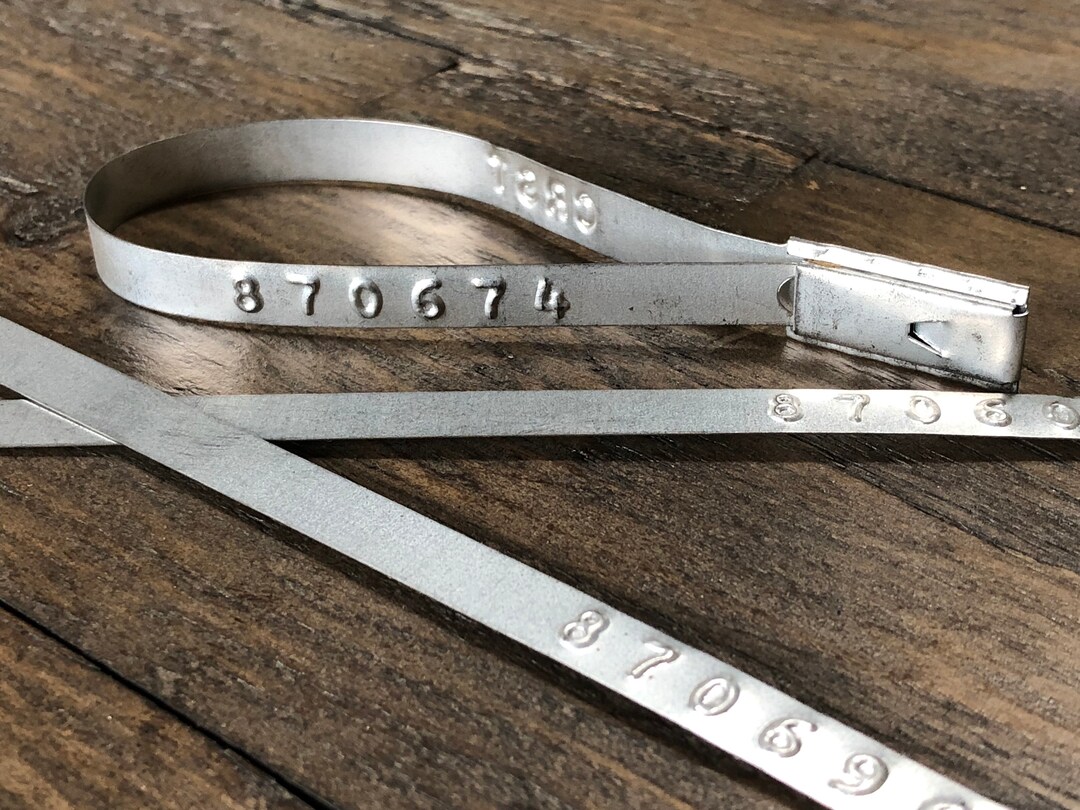 LOT of 5 - Stamped Numbered Metal Seal Strap New Old Stock - Steampunk ...