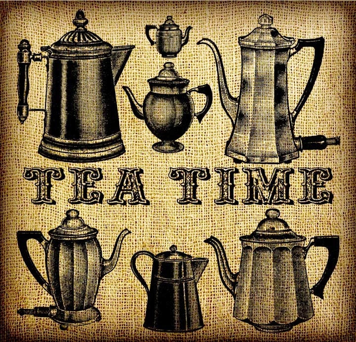 Scrapbooking Tea Time Teapot Collage Vintage Artwork Digital Image ...