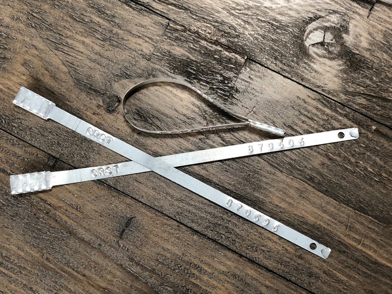 LOT of 5 - Stamped Numbered Metal Seal Strap New Old Stock - Steampunk ...